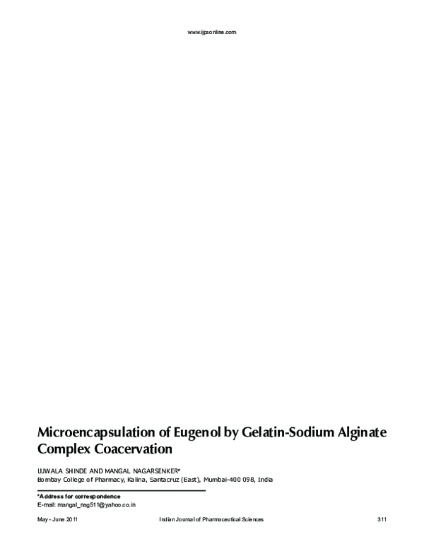 (PDF) Microencapsulation of eugenol by gelatin-sodium alginate complex ...