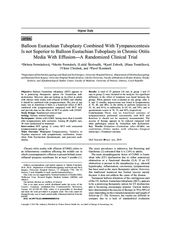 (PDF) Balloon Eustachian Tuboplasty Combined With Tympanocentesis Is ...