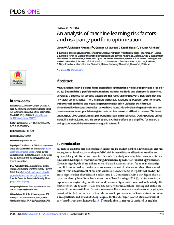 (PDF) An analysis of machine learning risk factors and risk parity portfolio optimization