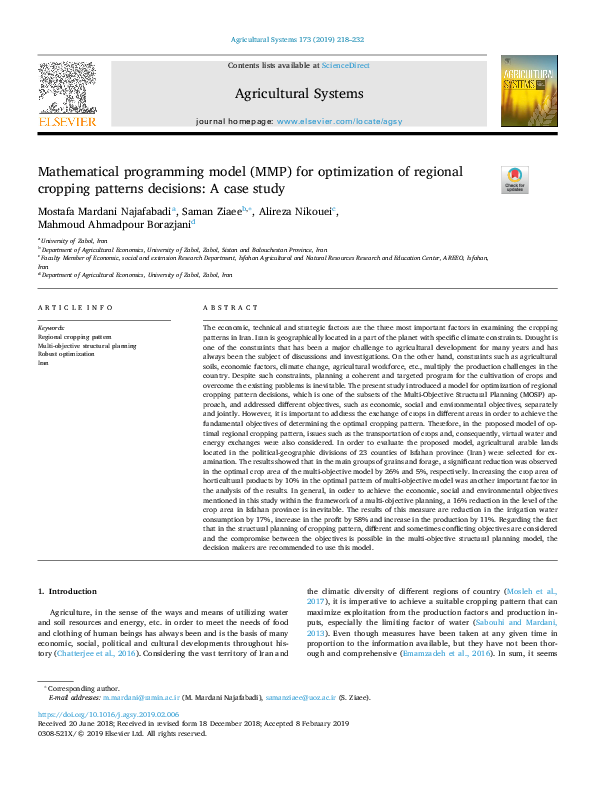 Pdf Mathematical Programming Model Mmp For Optimization Of Regional Cropping Patterns