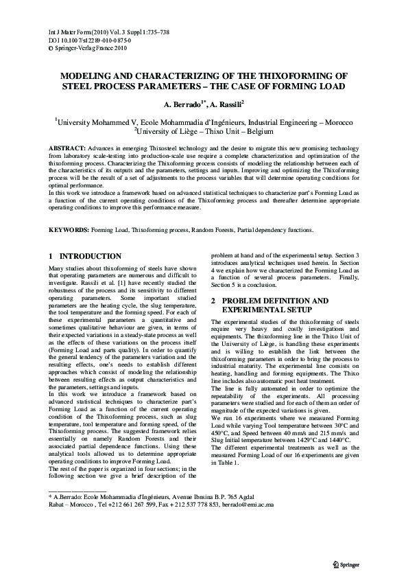 (PDF) Modeling and characterizing of the thixoforming of steel process parameters – the case of ...