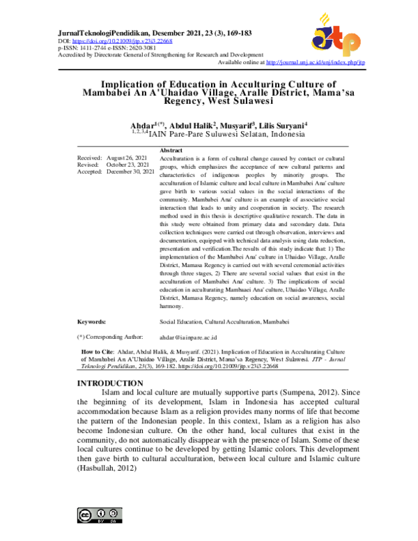(PDF) Implication of Education in Acculturating Culture of Mambabei An ...