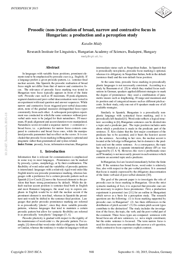 (PDF) Prosodic (non-)realisation of broad, narrow and contrastive focus ...
