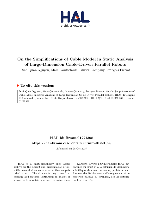 Pdf On The Simplifications Of Cable Model In Static Analysis Of Large