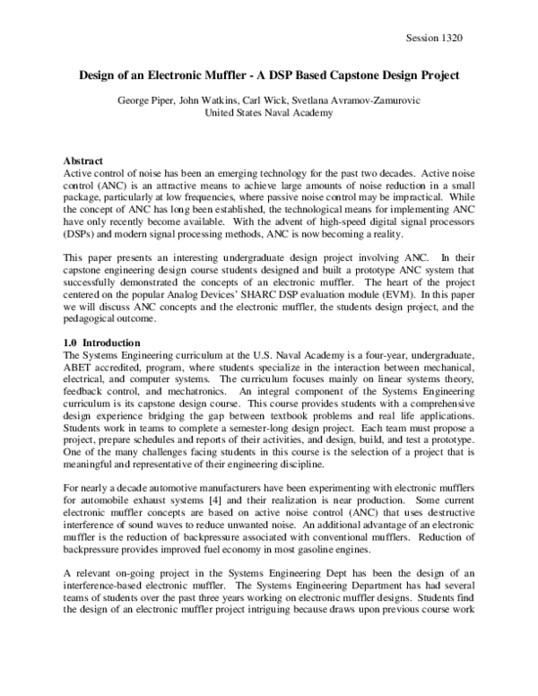(PDF) Design Of An Electronic Muffler A Dsp Based Capstone Design Project