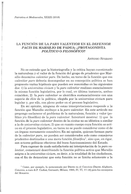 (PDF) La función de la pars valentior en el Defensor Pacis de Marsilio ...