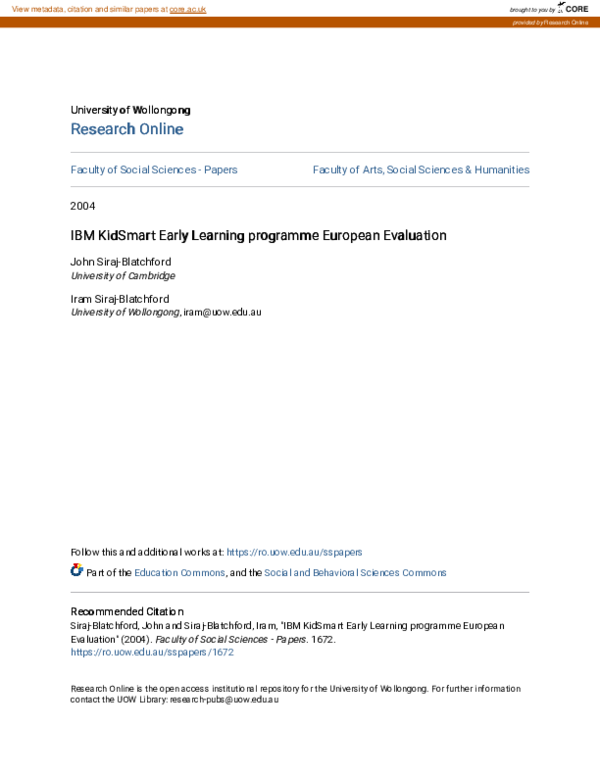 (PDF) IBM KidSmart Early Learning programme European Evaluation | Iram ...