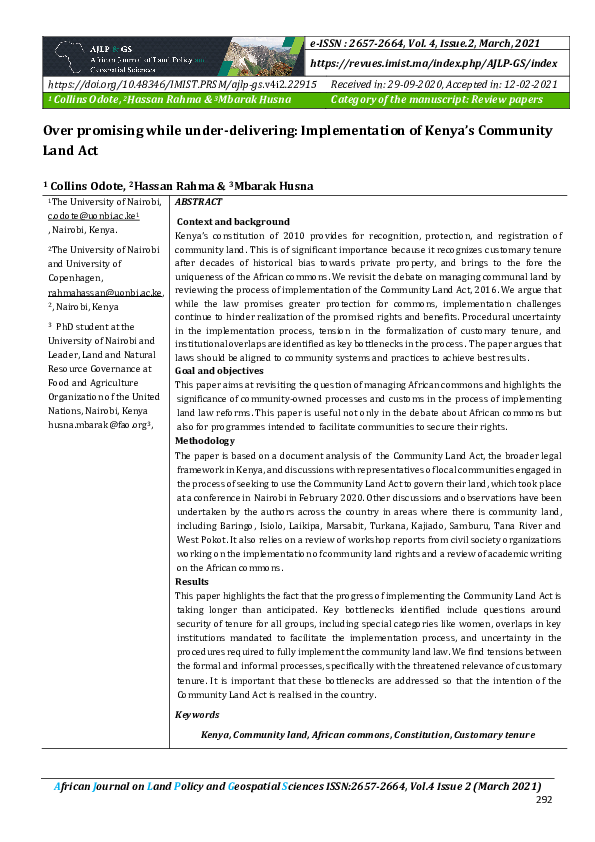 (PDF) Over promising while Under Delivering: Implementation of Kenya’s ...