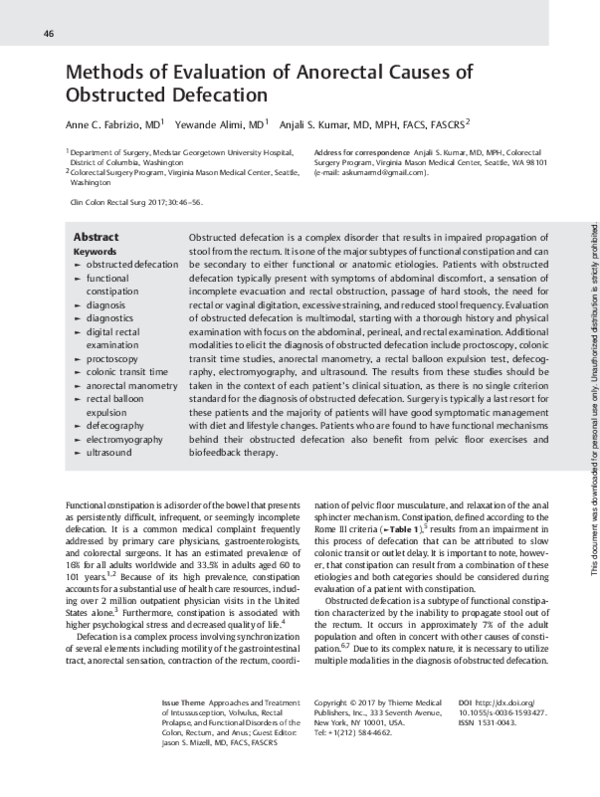 (PDF) Methods of Evaluation of Anorectal Causes of Obstructed Defecation