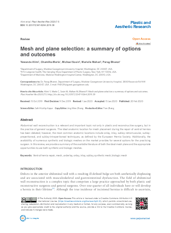 (PDF) Mesh Plane Selection in Hernia Repair