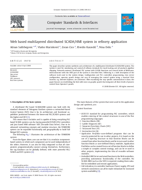Pdf Web Based Multilayered Distributed Scadahmi System In Refinery Application