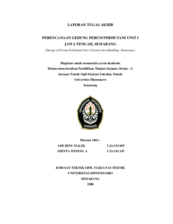 (PDF) PERENCANAAN GEDUNG PERUM PERHUTANI UNIT IJAWA TENGAH, SEMARANG ...