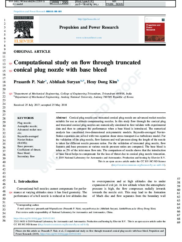 (PDF) Computational study on flow through truncated conical plug nozzle ...