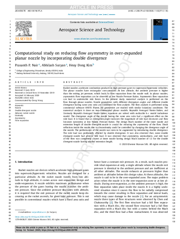 (PDF) Computational study on reducing flow asymmetry in over-expanded planar nozzle by ...