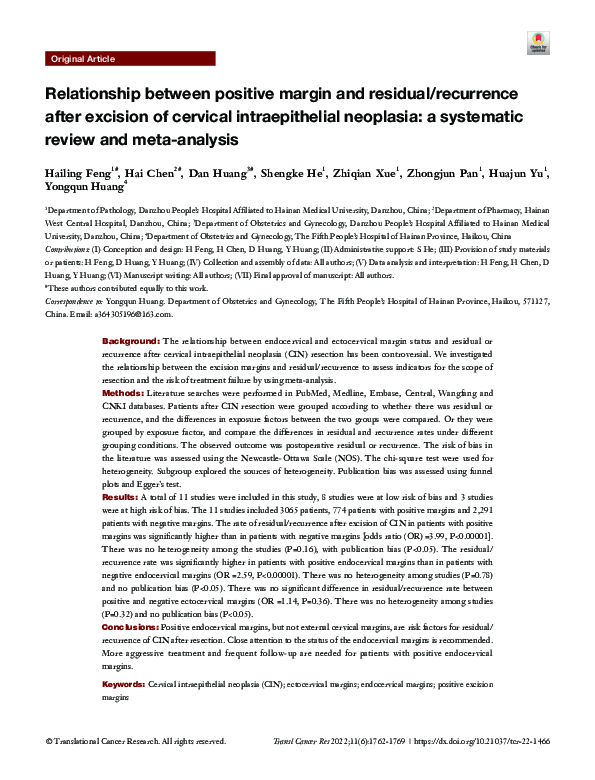 Pdf Relationship Between Positive Margin And Residual Recurrence After Excision Of Cervical