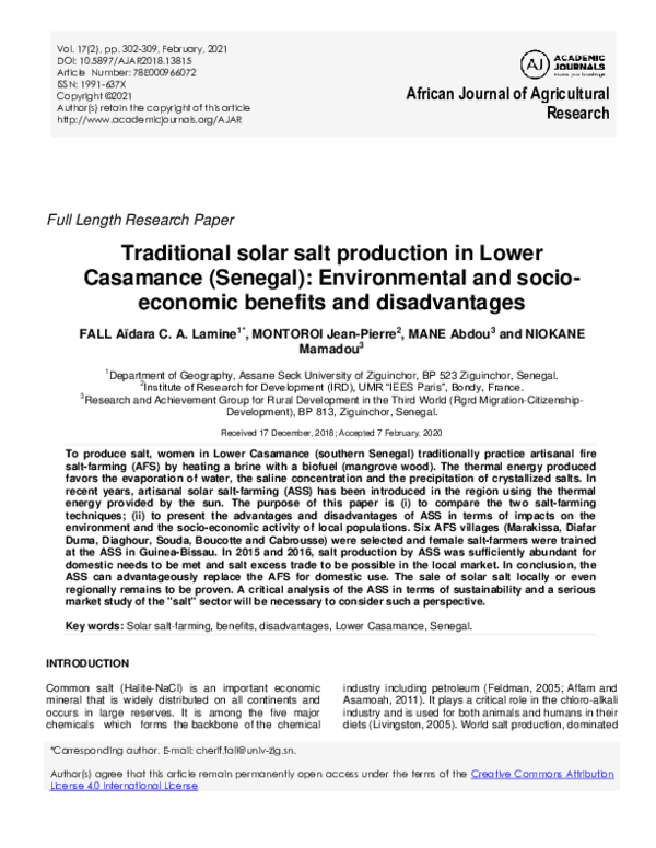 (PDF) Traditional solar salt production in Lower Casamance (Senegal ...
