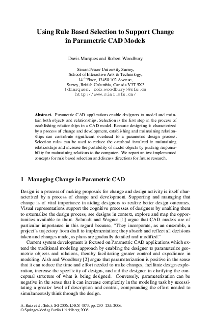 (PDF) Using Rule Based Selection to Support Change in Parametric CAD Models