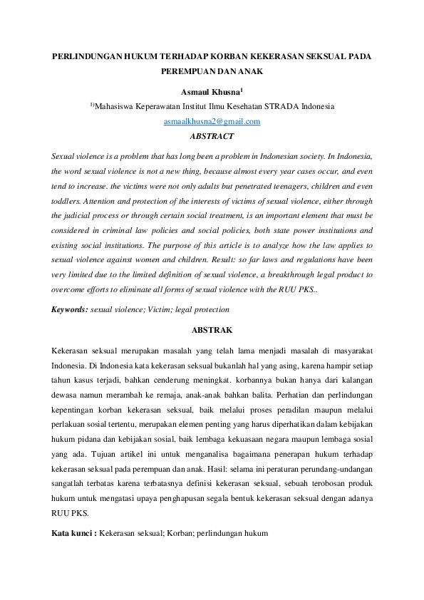 (PDF) PERLINDUNGAN HUKUM TERHADAP KORBAN KEKERASAN SEKSUAL PADA PEREMPUAN DAN ANAK