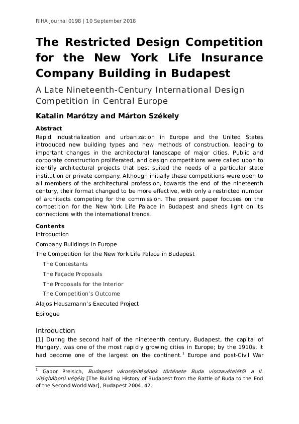 (PDF) The Restricted Design Competition for the New York Life Insurance ...
