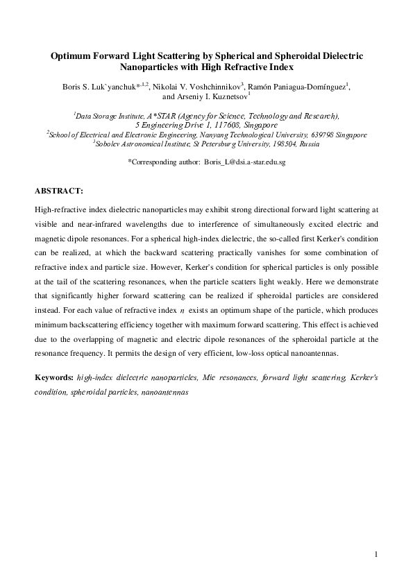 (PDF) Optimum Forward Light Scattering by Spherical and Spheroidal ...