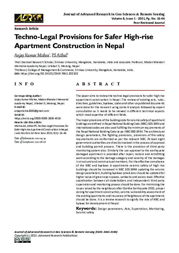 (PDF) Techno-Legal Provisions for Safer High-rise Apartment ...