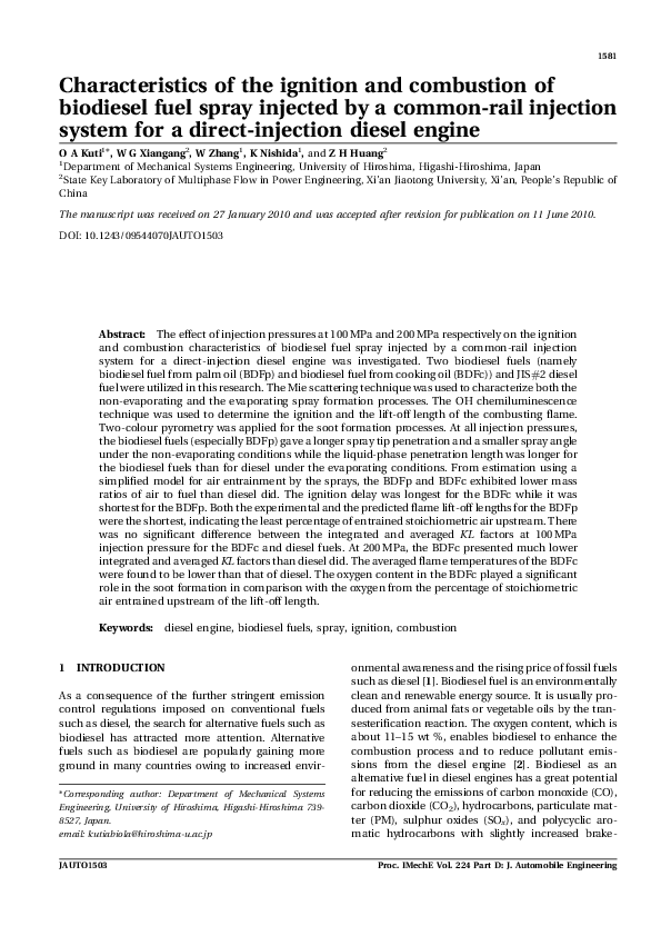 (PDF) Characteristics of the ignition and combustion of biodiesel fuel ...