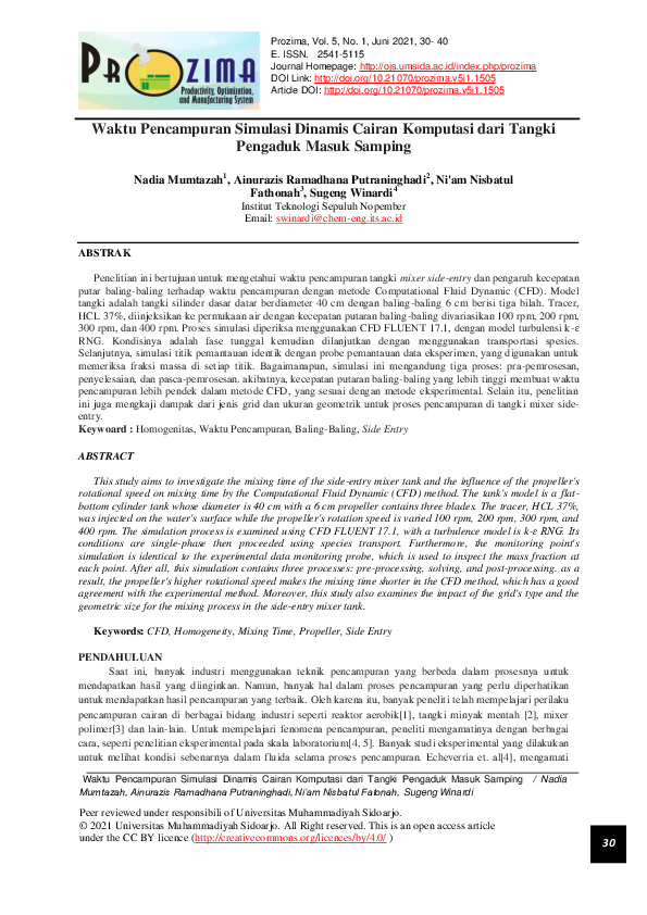 (PDF) Computational Liquid Dynamic Simulation Mixing Time from Side ...
