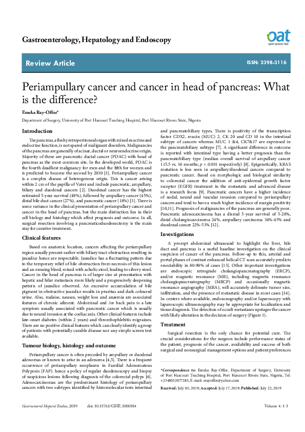 (PDF) Periampullary cancer and cancer in head of pancreas: What is the difference?