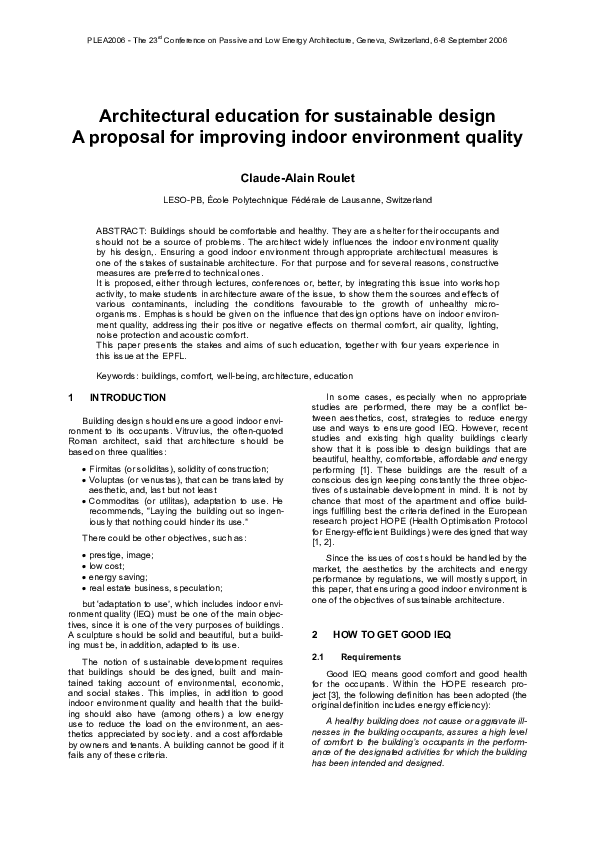 (PDF) Architectural education for sustainable design. A proposal for improving indoor ...