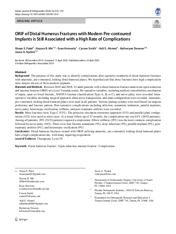 (PDF) ORIF of Distal Humerus Fractures with Modern Pre-contoured ...