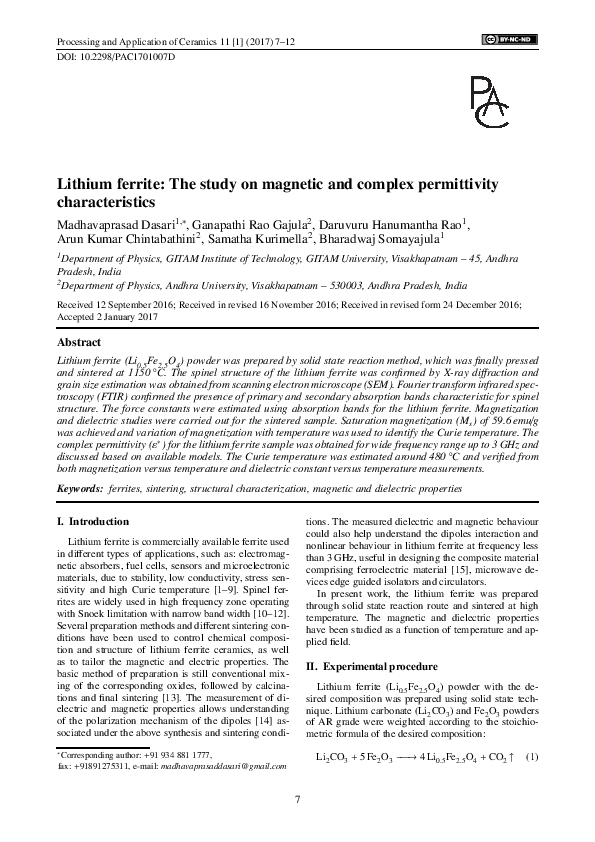(PDF) Lithium ferrite: The study on magnetic and complex permittivity ...