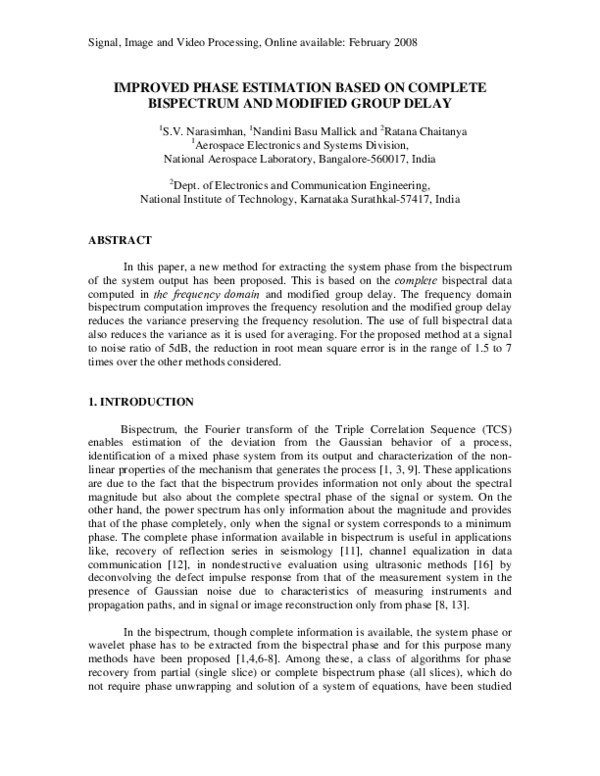 Pdf Improved Phase Estimation Based On Complete Bispectrum And Modified Group Delay