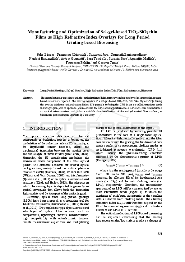 Pdf Manufacturing And Optimization Of Sol Gel Based Tio2 Sio2 Thin Films As High Refractive