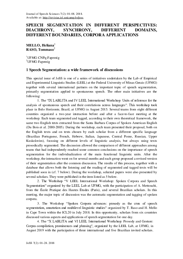 (PDF) Speech segmentation in different perspectives