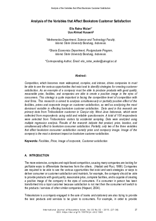 Pdf Analysis Of The Variables That Affect Bookstore Customer Satisfaction