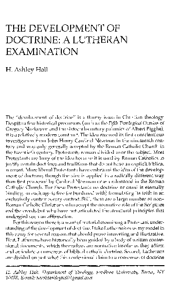 (PDF) The Development of Doctrine: A Lutheran Examination