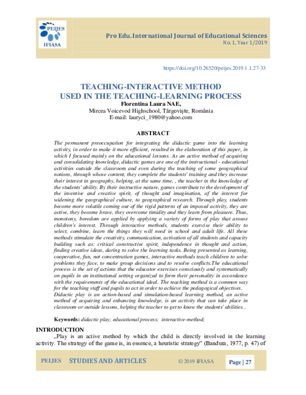 (PDF) Teaching-Interactive Method Used in the Teaching-Learning Process