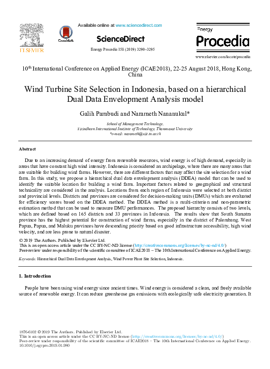 Pdf Wind Turbine Site Selection In Indonesia Based On A Hierarchical Dual Data Envelopment 