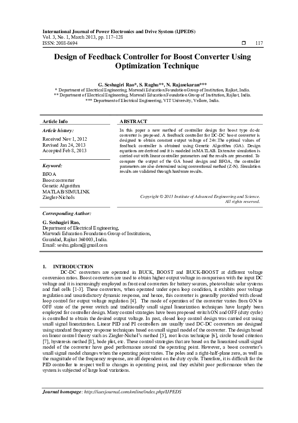 (PDF) Design of Feedback Controller for Boost Converter Using ...