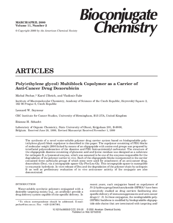 (PDF) Poly(ethylene glycol) Multiblock Copolymer as a Carrier of Anti-Cancer Drug Doxorubicin