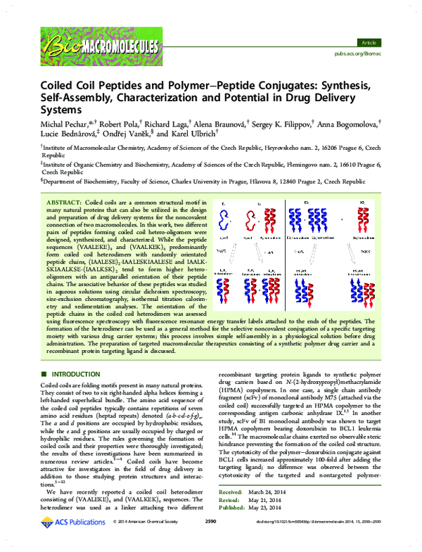 (PDF) Coiled Coil Peptides and Polymer–Peptide Conjugates: Synthesis ...