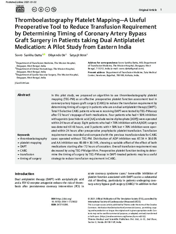 (PDF) Thromboelastography Platelet Mapping—A Useful Preoperative Tool ...