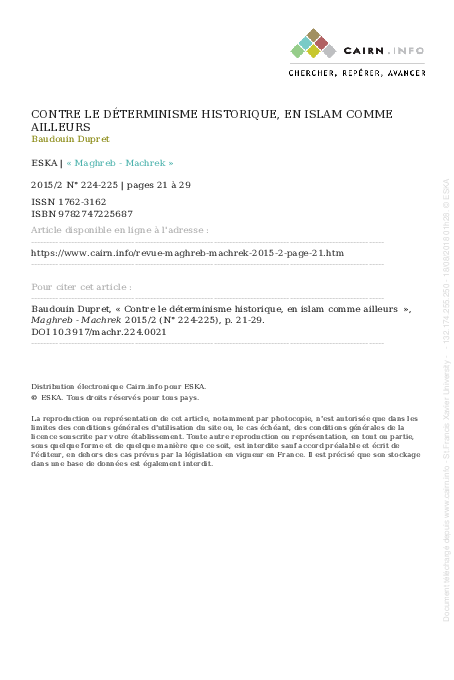 (PDF) Contre le déterminisme historique, en islam comme ailleurs | Baudouin Dupret - Academia.edu