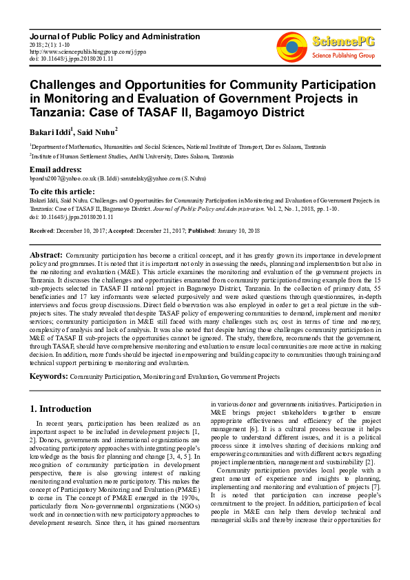 (PDF) Challenges and Opportunities for Community Participation in ...
