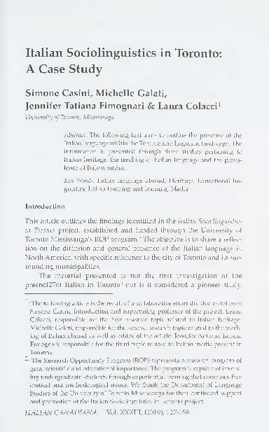 (PDF) Italian Sociolinguistics in Toronto: A Case Study
