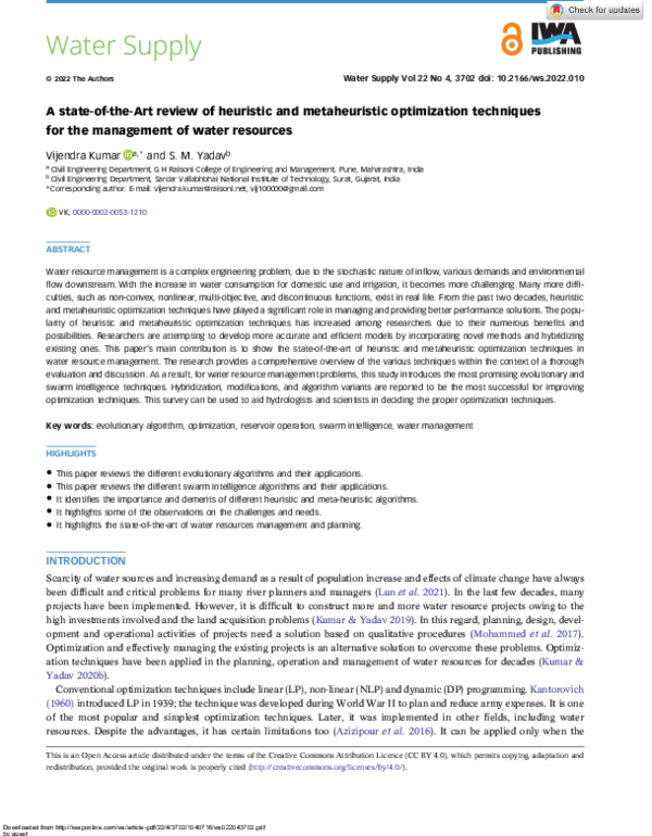 Pdf A State Of The Art Review Of Heuristic And Metaheuristic Optimization Techniques For The