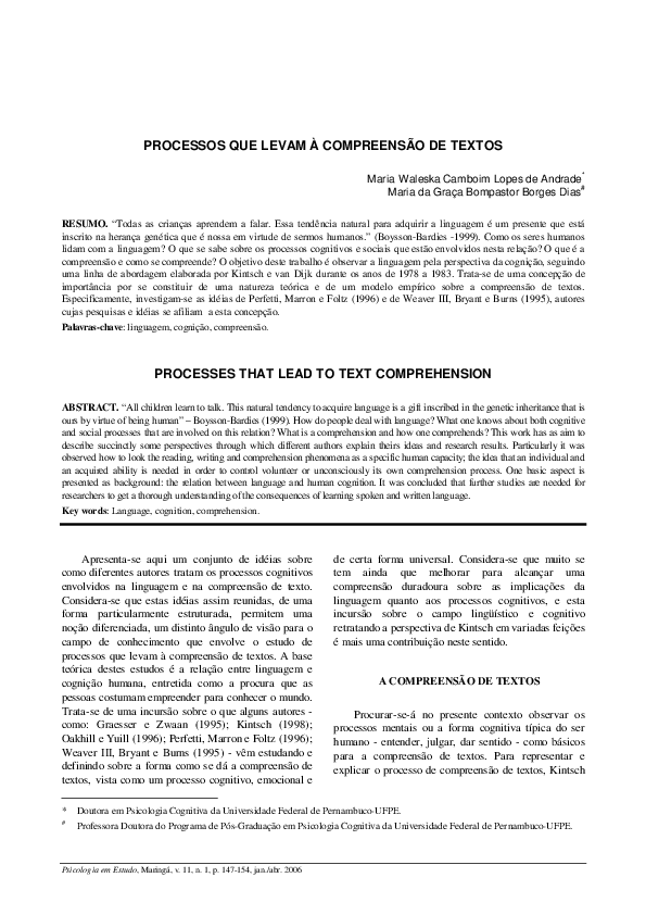 (PDF) Processos que levam à compreensão de textos