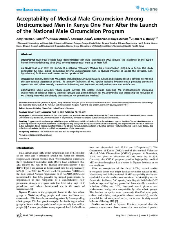 (PDF) Acceptability of Medical Male Circumcision Among Uncircumcised ...