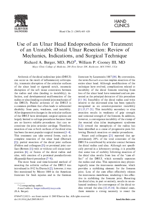 (PDF) Use of an Ulnar Head Endoprosthesis for Treatment of an Unstable ...