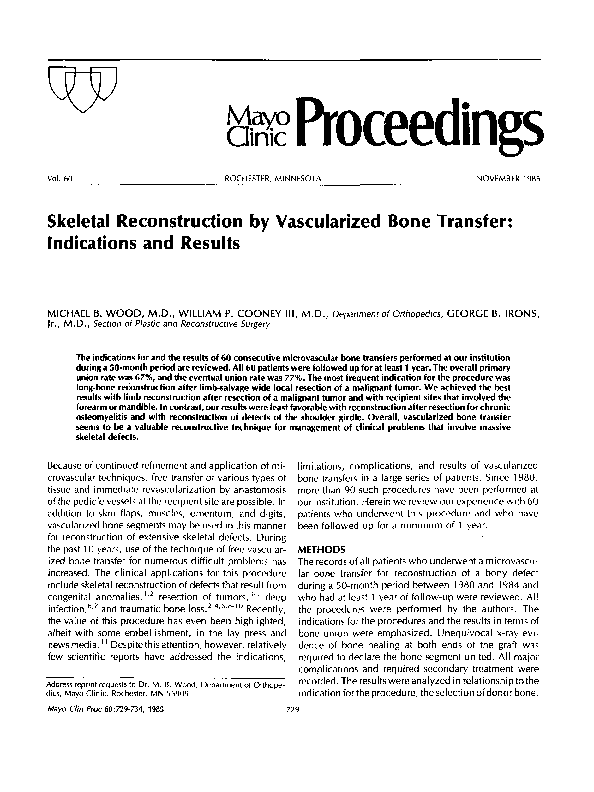 (PDF) Skeletal Reconstruction by Vascularized Bone Transfer ...